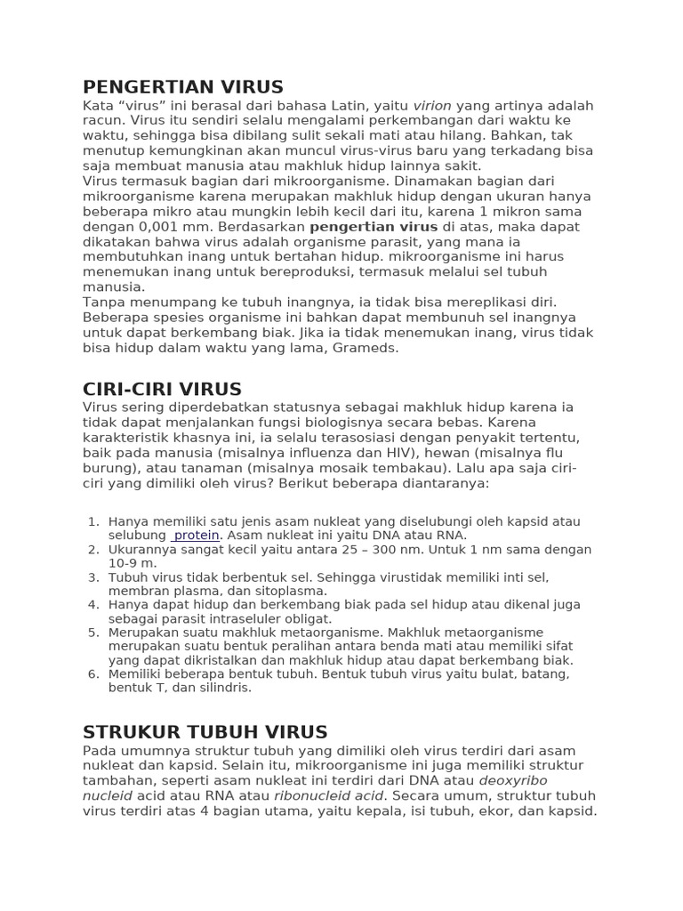 Pengertian dan Ciri-Ciri Virus | PDF