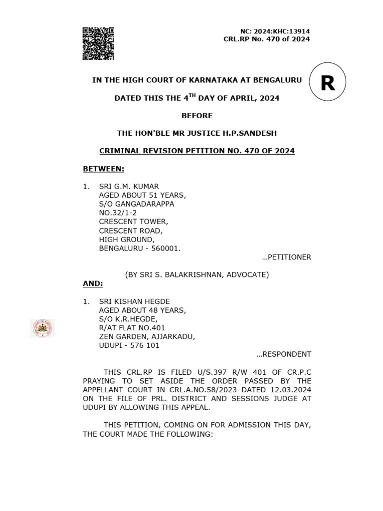 G.M. Kumar Vs Kishan Hegde. | PDF | Appeal | Judgment (Law)