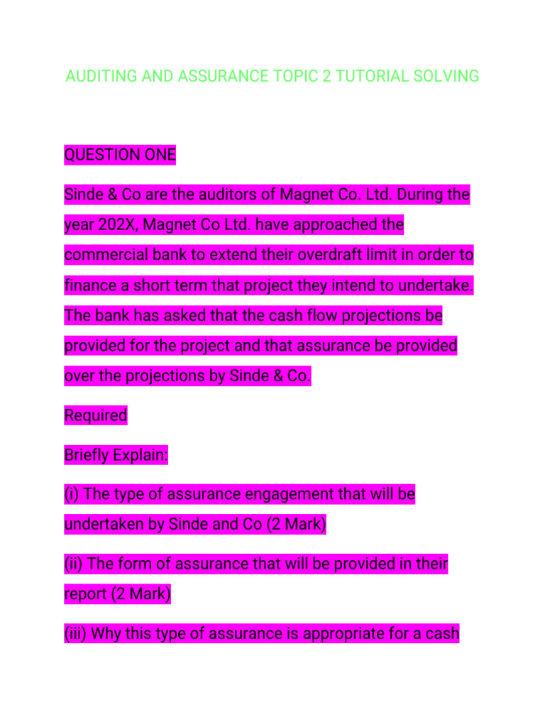 Auditing and Assurance Topic 02 Solving Tutorial | PDF | Audit ...