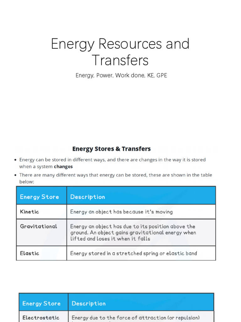 Energy, Power, KE, GPE, | PDF