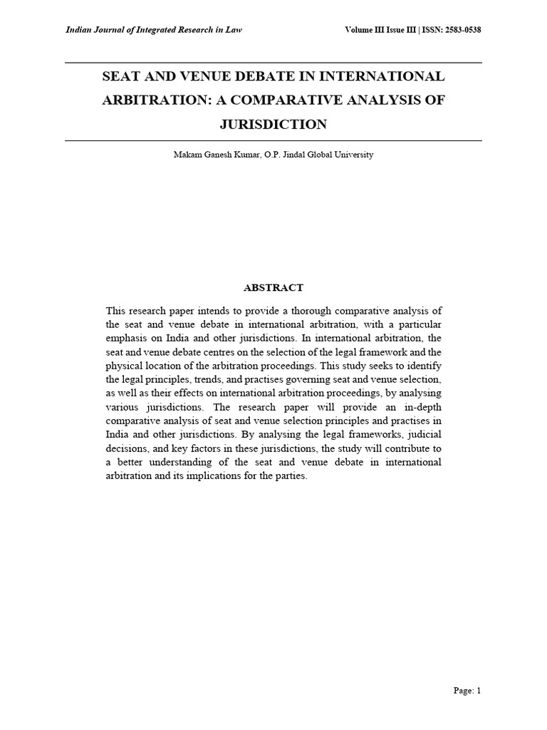 Seat and Venue in International Arbitration | PDF | Arbitration | Autonomy