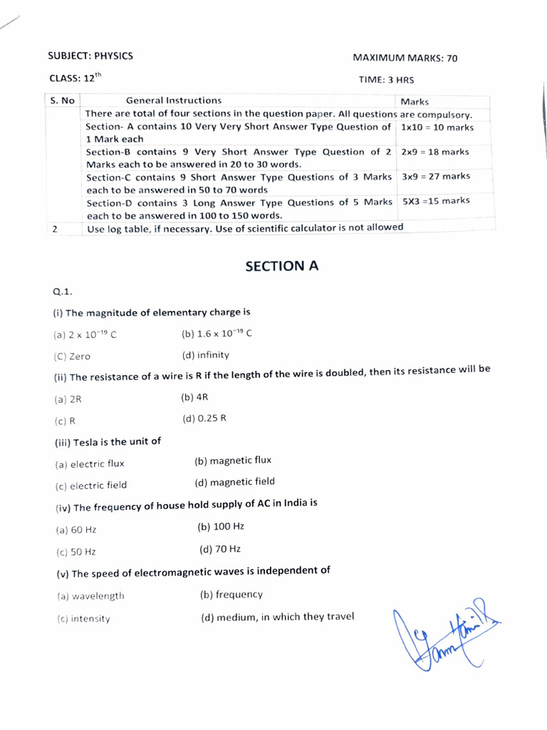 Physics Exam Guide for 12th Grade | PDF | P–N Junction | Electron