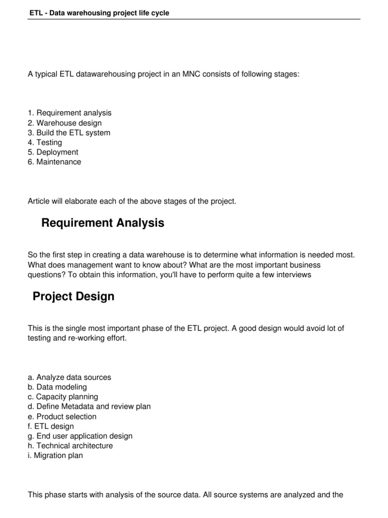 ETL Project Lifecycle Guide | PDF | Data Warehouse | Project Management