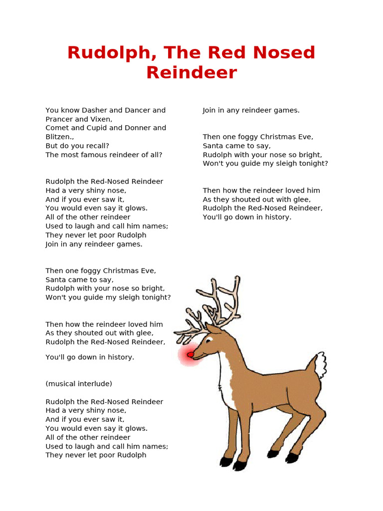 Rudolph The Red Nosed Reindeer Activities With Music Songs Nursery Rhymes - 39442 | PDF