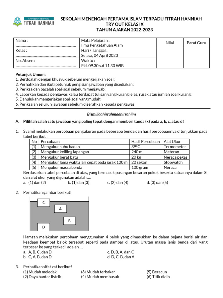 Soal Tryout IPA 2022-2023 | PDF