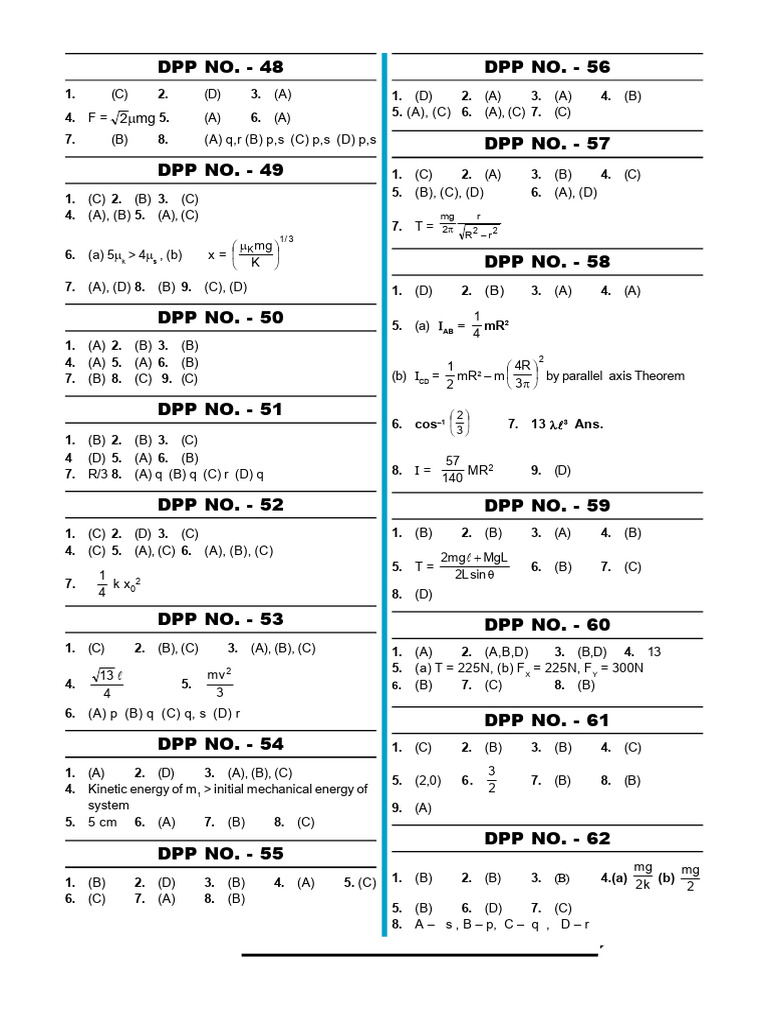 Physics DPP Answer Key Compilation | PDF | Mechanics | Physics