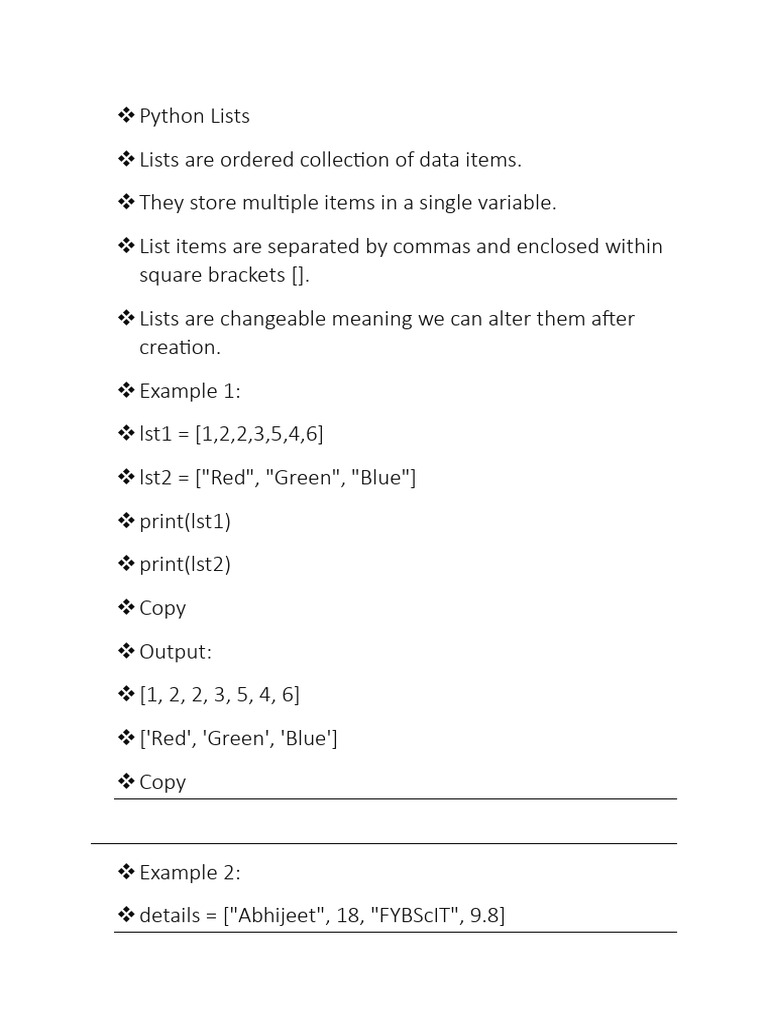 Python Lists by Vipin Bhai | PDF | Color | Green