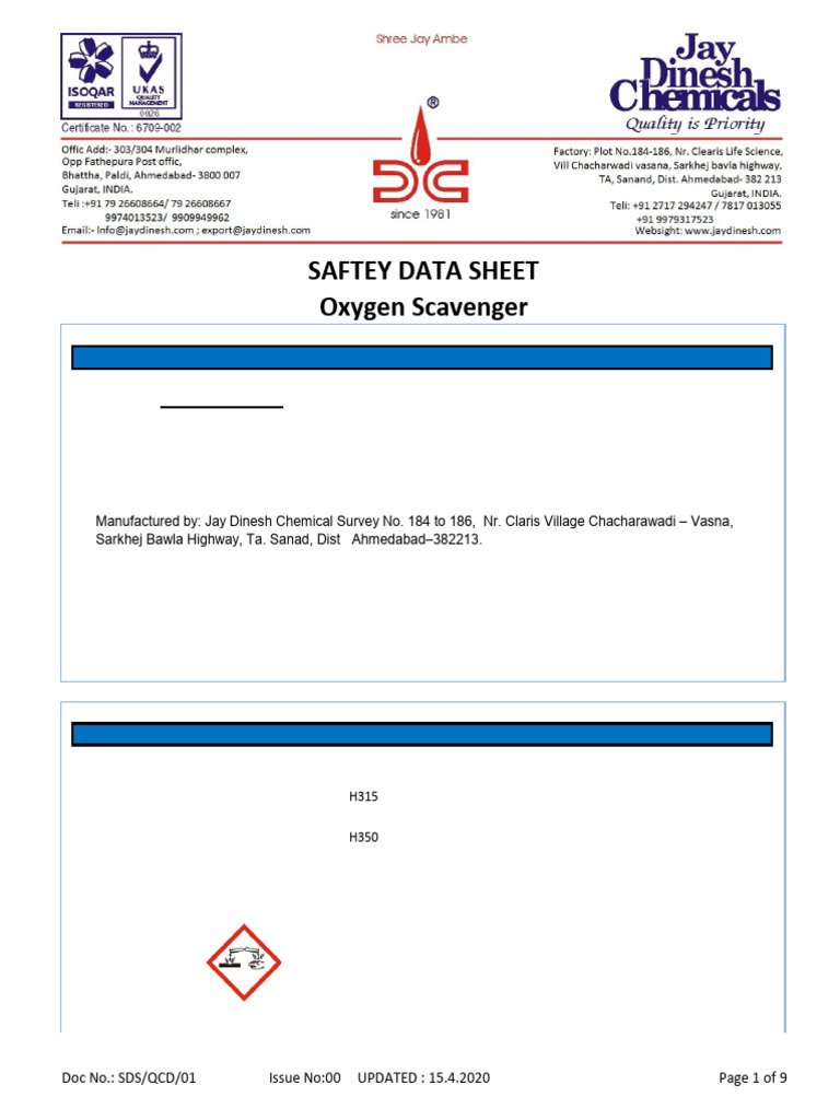 Oxygen-Scavenger-sds | PDF | Dangerous Goods | Toxicity