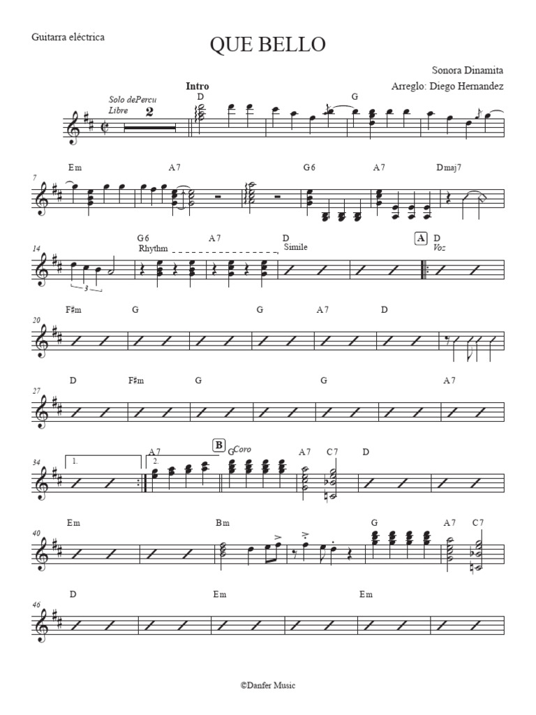 Que Bello - Sonora Dinamita - Guitarra Eléctrica | PDF
