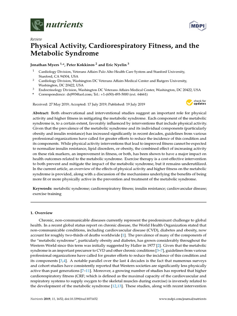 Physical Activity, Cardiorespiratory Fitness, and the Metabolic Syndrome | PDF | Metabolic ...
