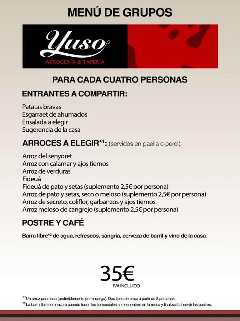 Menu Yuso - GRUPOS 35E | PDF
