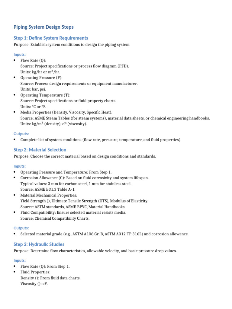 Piping System Design Steps | PDF | Fluid Dynamics | Process Engineering