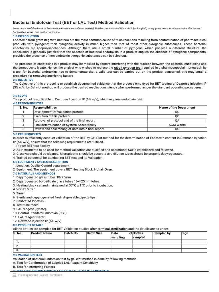 Bacterial Endotoxin Test (BET or LAL Test) Method Validation _ P | PDF