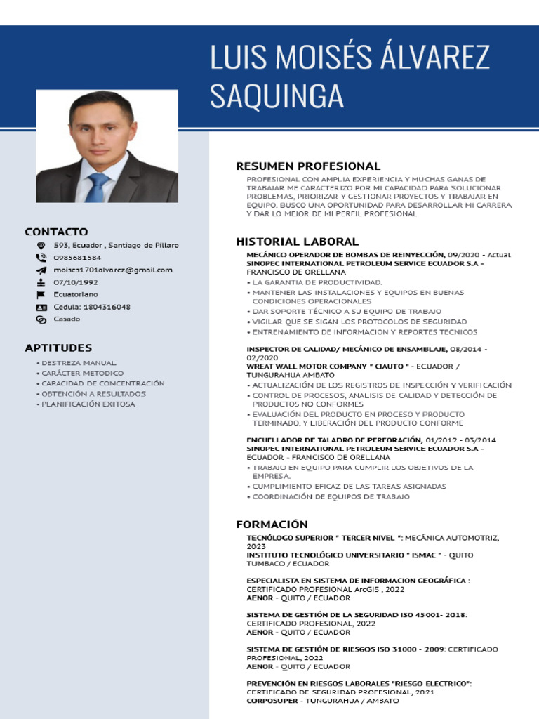 CV - Luis Móises Álvarez Saquinga | PDF
