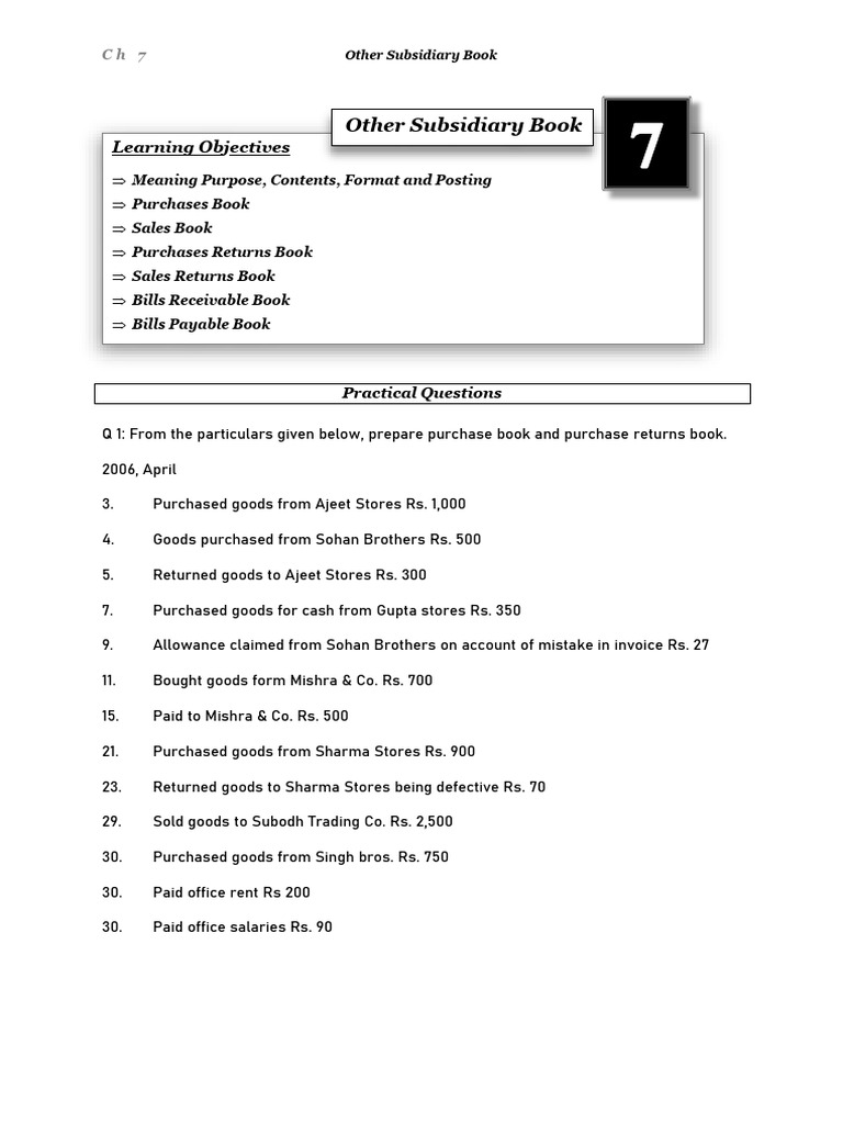 Subsidiary Books: Practical Questions | PDF | Debits And Credits ...