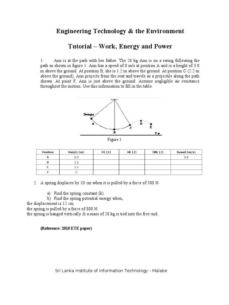 Tutorial - Work Energy Power2012 | PDF | Science & Mathematics ...