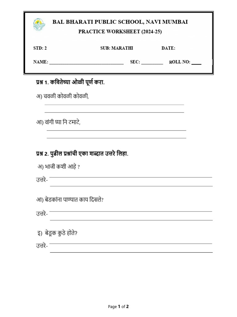 Class 2 Marathi Pws L 9 To 11 | PDF