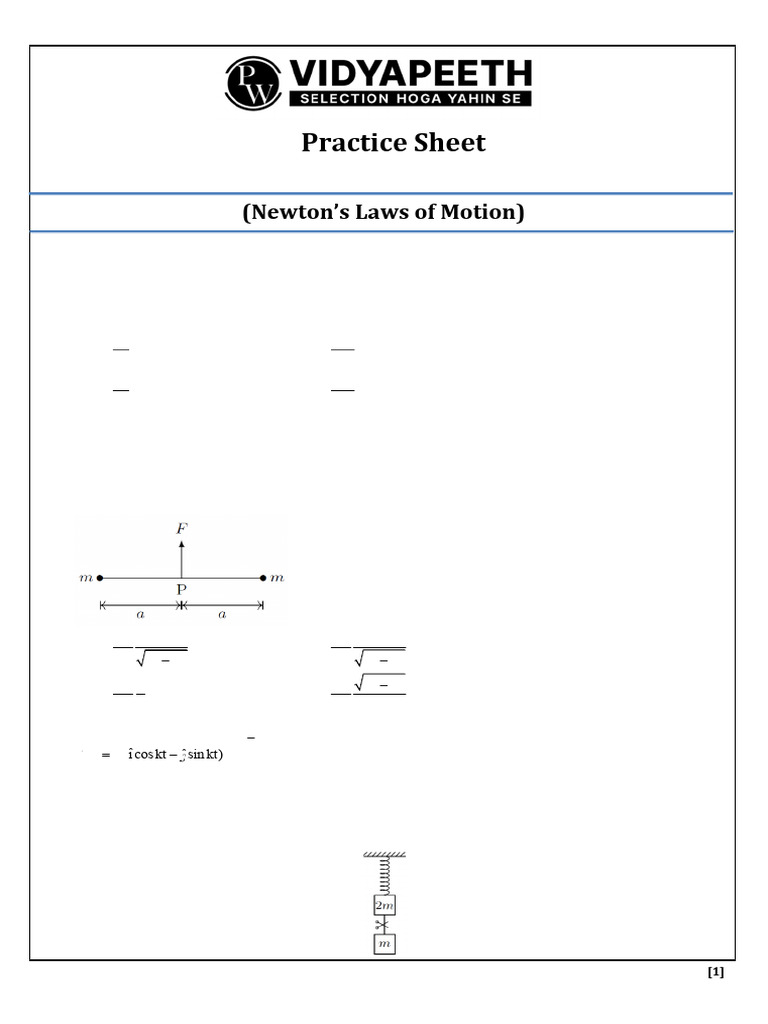 Practice Sheet - 01 - Physics - Sankalp Sir - Ravindra Jangid (NLM) | PDF | Force | Mass