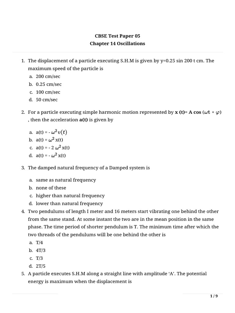 Oscillations Paper 05 | PDF | Oscillation | Force