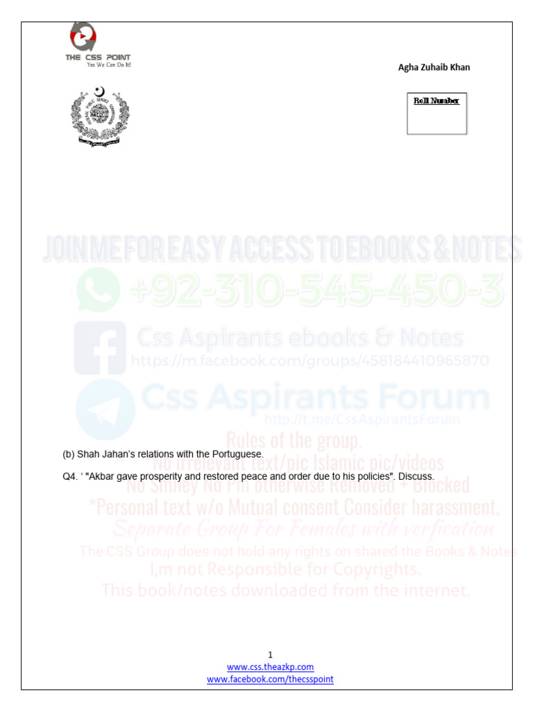 History of Pakistan and India Past Papers | PDF | Muhammad Ali Jinnah | Mughal Empire