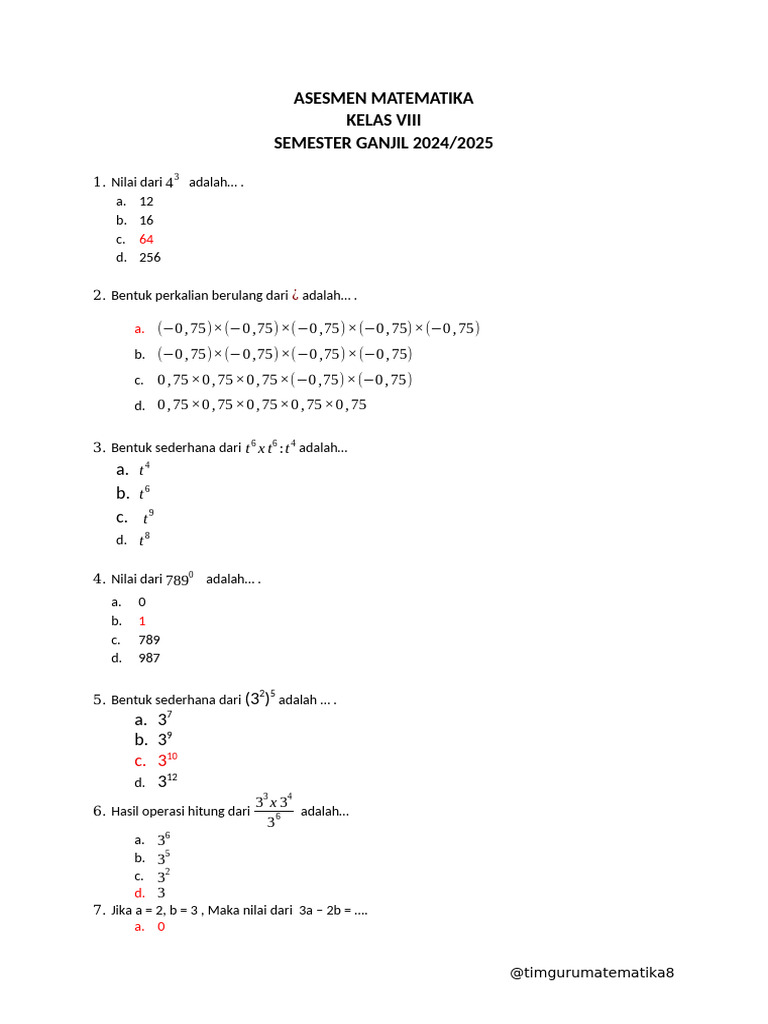 Asesmen Matematika_kelas 8 | PDF