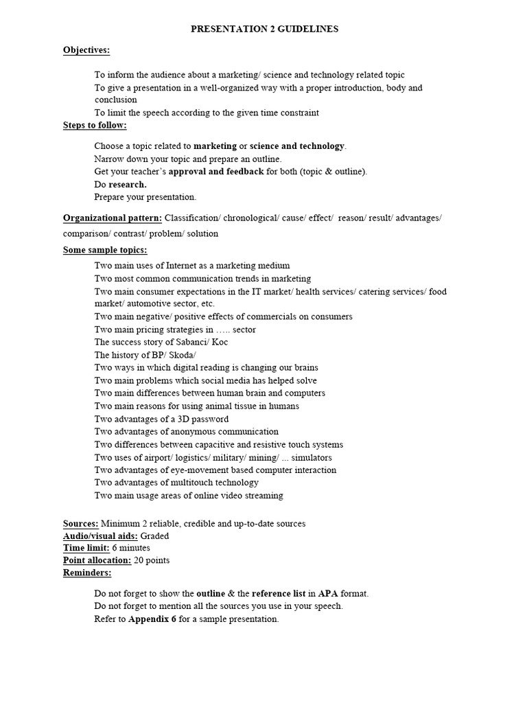 Presentation Guidelines for Marketing Topics | PDF