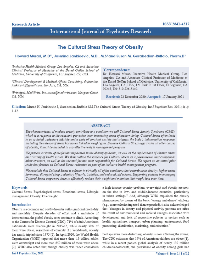 Cultural Stress and Obesity Explained | PDF | Obesity | Stress (Biology)