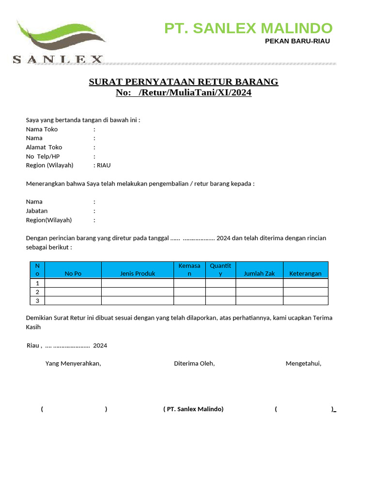 Surat Retur Barang (6) | PDF