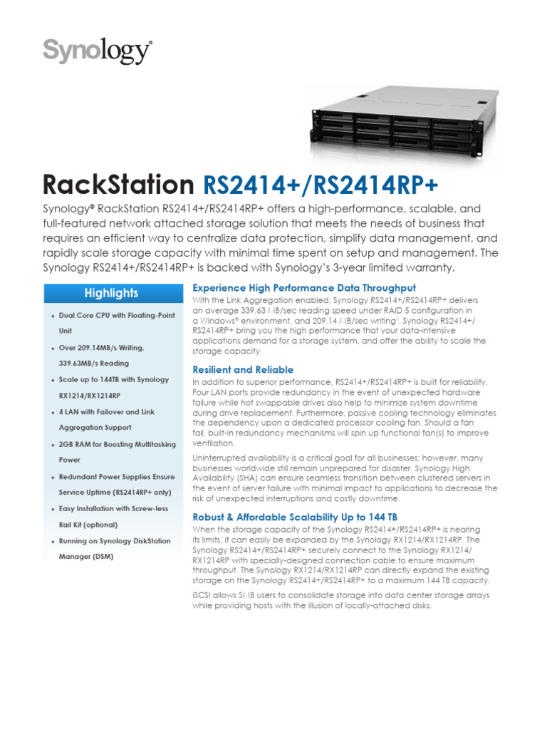 Synology_RS2414_Plus_RS2414RP_Plus_Data_Sheet_enu | PDF | File Transfer ...