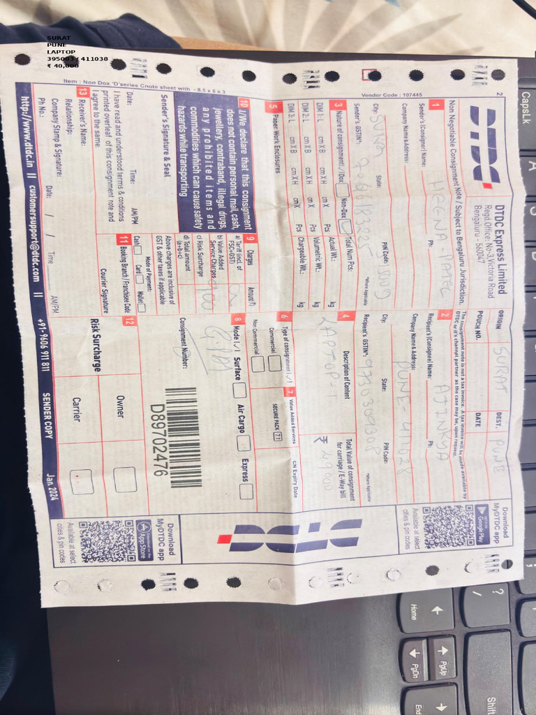 DTDC Bill Edited | PDF