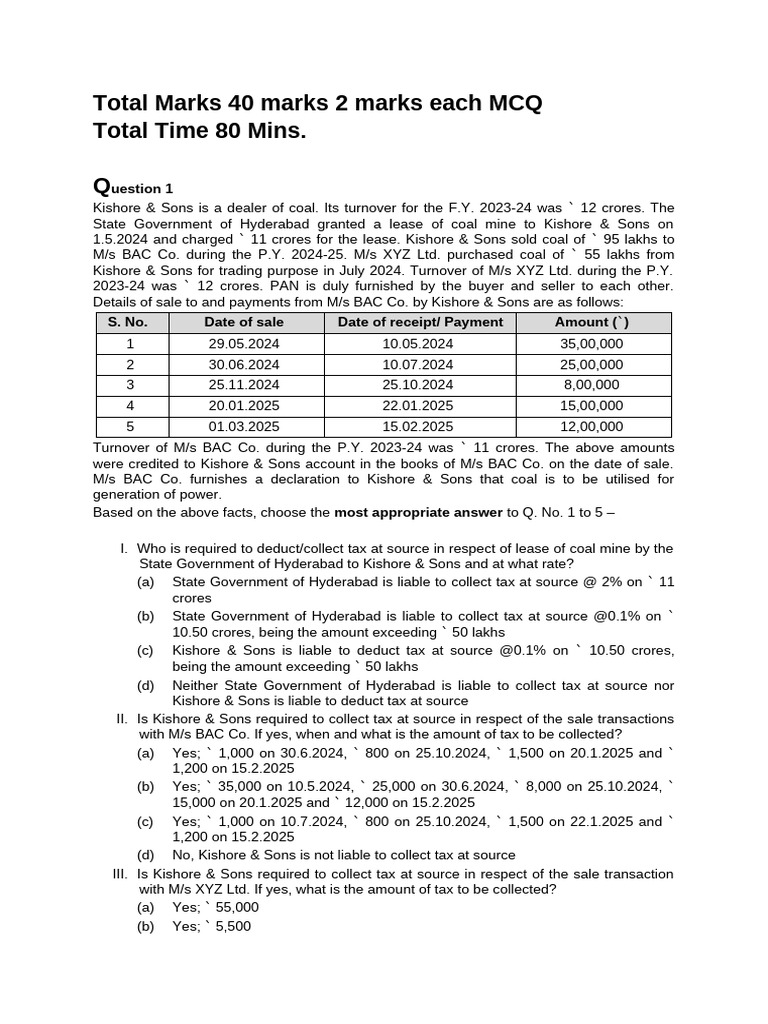 Test Paper TDS TCS Final 2025 | PDF | Taxes | Income Tax