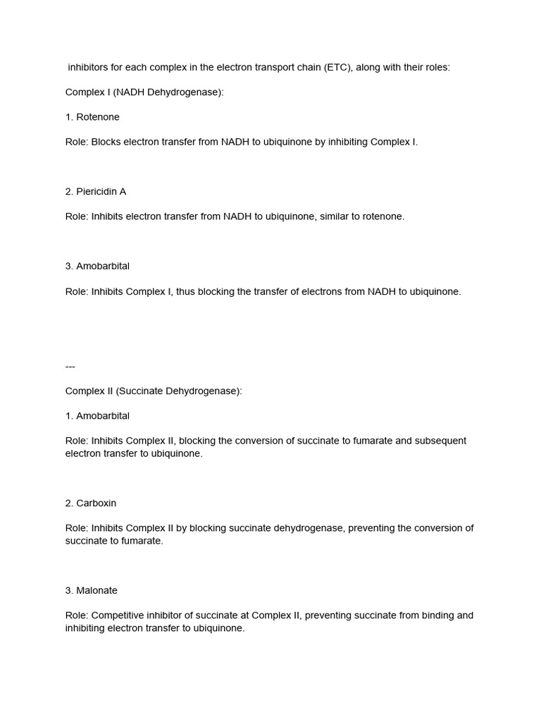 Inhibitors of Complex in Etc | PDF | Electron Transport Chain ...