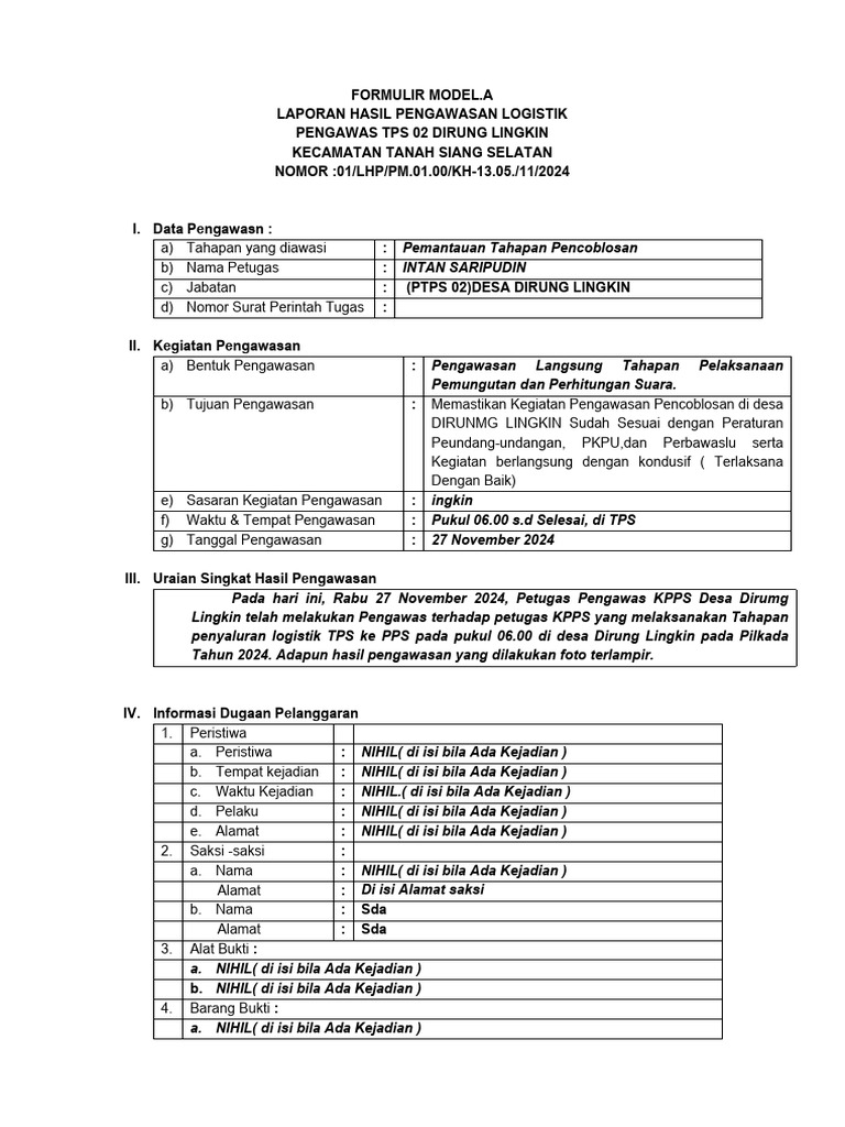 FORMULIR MODEL A Logistik | PDF