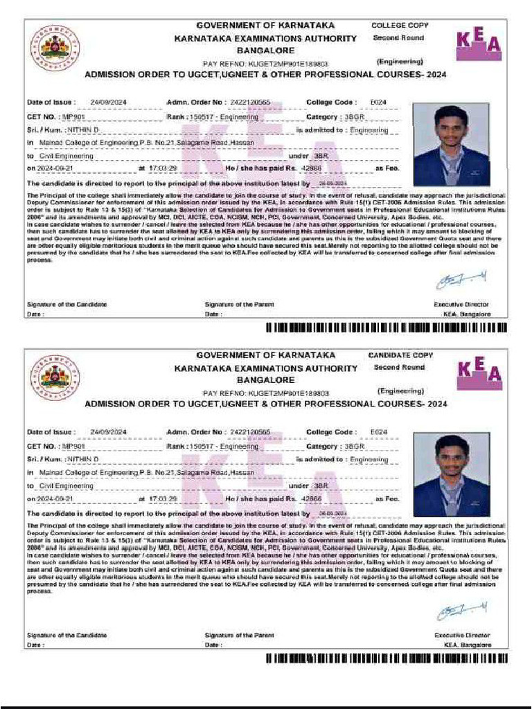 Admission Order Copy | PDF