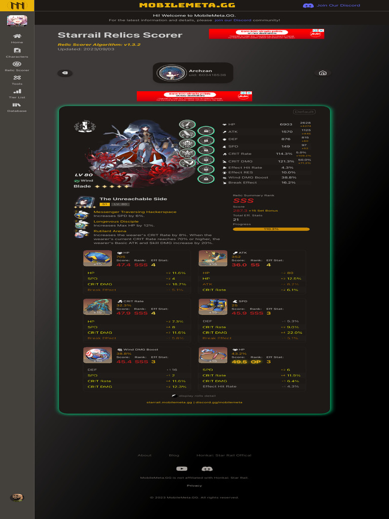 Honkai Star Rail Relics Scorer Starrail.mobilemeta.gg 2 | PDF