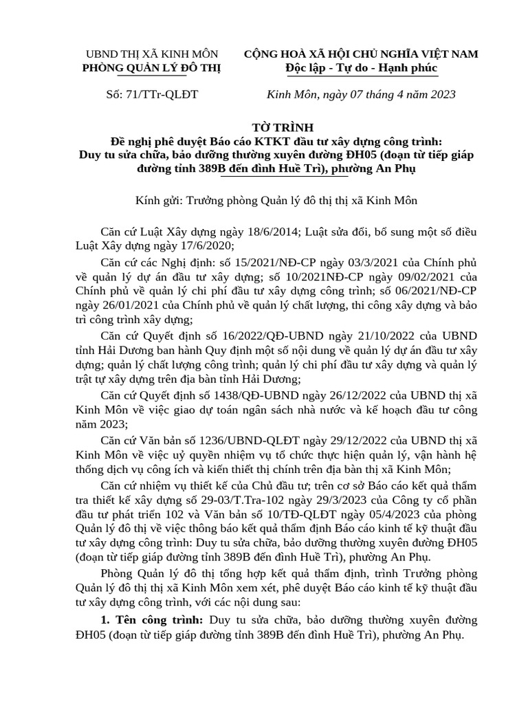 3.3. TTr PHÊ DUYỆT BC KTKT ĐH05 | PDF