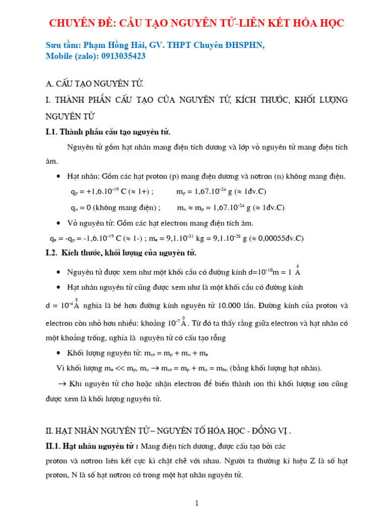 00. Chuyen de Cau Tao Nguyen Tu - Lien Ket Hoa Hoc | PDF