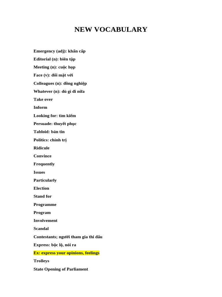 New Vocabulary Unit 8 | PDF