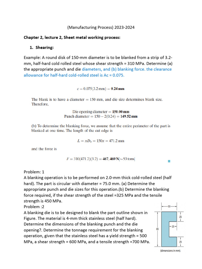 Exmple and Problems For Sheet Metal Lec 2 CH 2 | PDF | Sheet Metal | Strength Of Materials