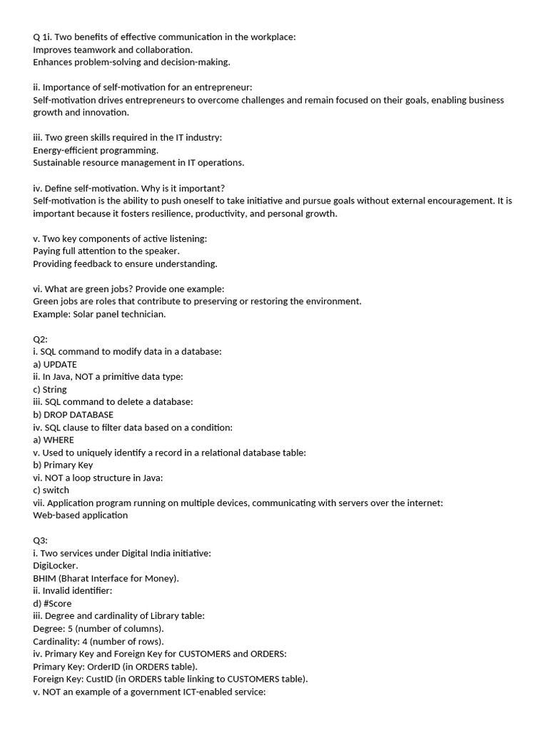 answer key pre halfyearly 2024 | PDF | Databases | Sql