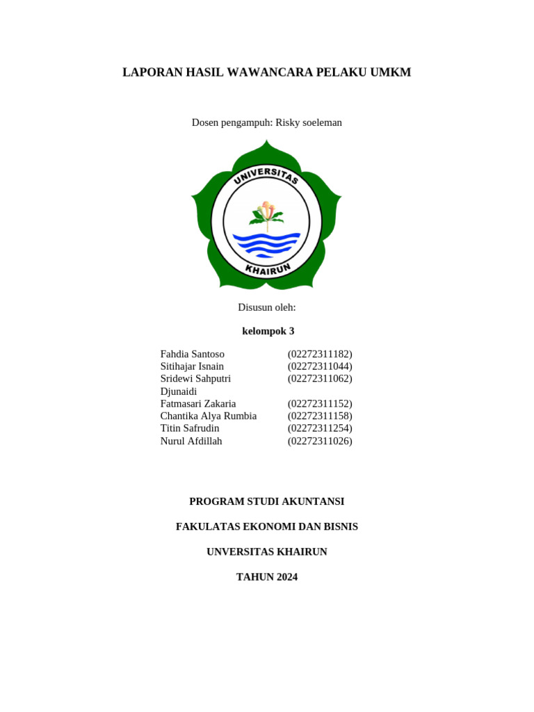 Laporan Wawancara Pelaku UMKM Nasi Kuning | PDF