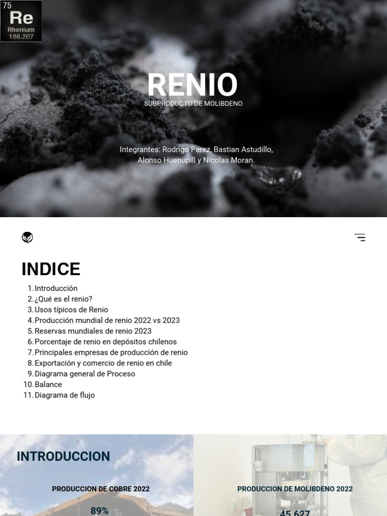 Producción y Usos del Renio 2023 | PDF | Molibdeno | Cobre