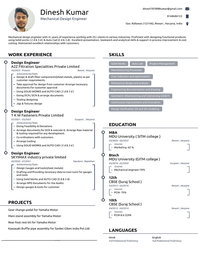 DineshKumar - Design Engineer | PDF