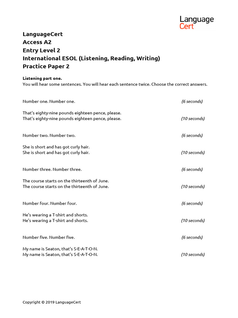LanguageCert-PP2-A2-IESOL-Ls | PDF
