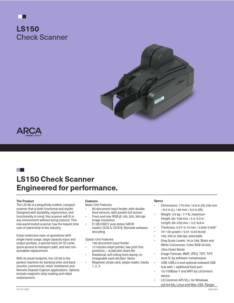 LS150 Check Scanner Overview | PDF | Image Scanner | Imaging