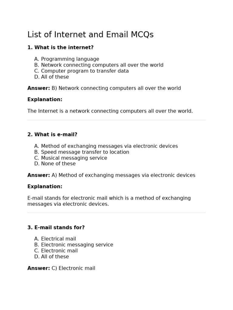 List of Internet and Email MCQs | PDF | Osi Model | World Wide Web