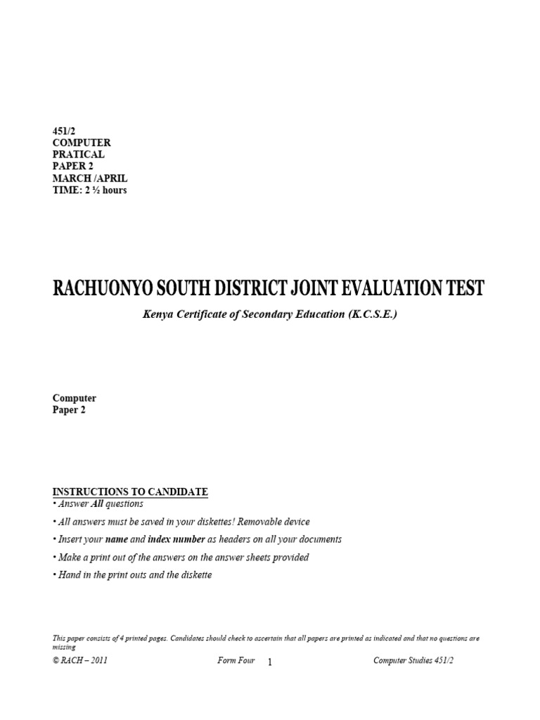 Rachuonyo District Computer | PDF | Spreadsheet | Software