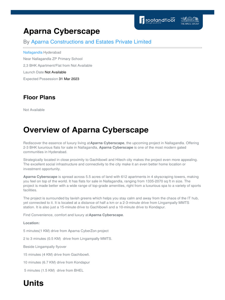 Aparna Cyberscape Automated - Brochure | PDF | Elevator | Countertop