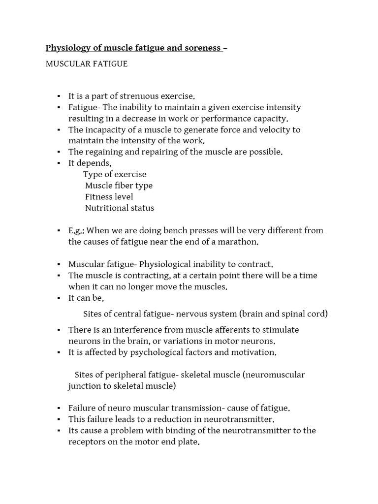 Muscular Fatigue and Soreness | PDF | Skeletal Muscle | Muscle Contraction