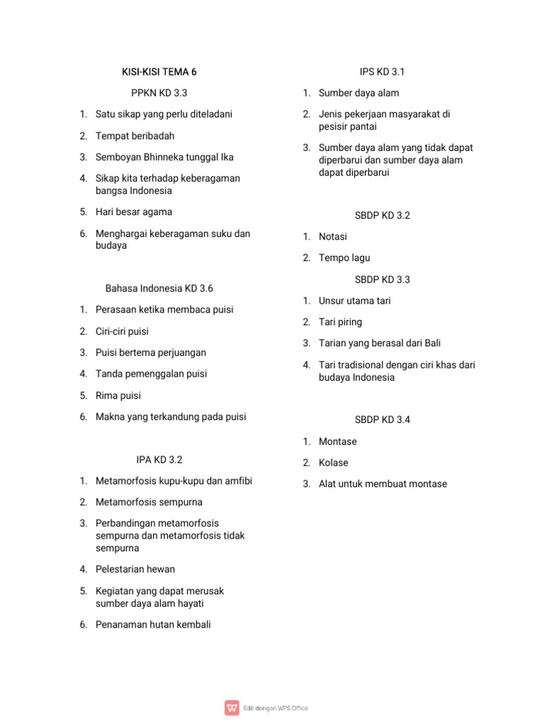 KISI-KISI TEMA 6-WPS Office | PDF